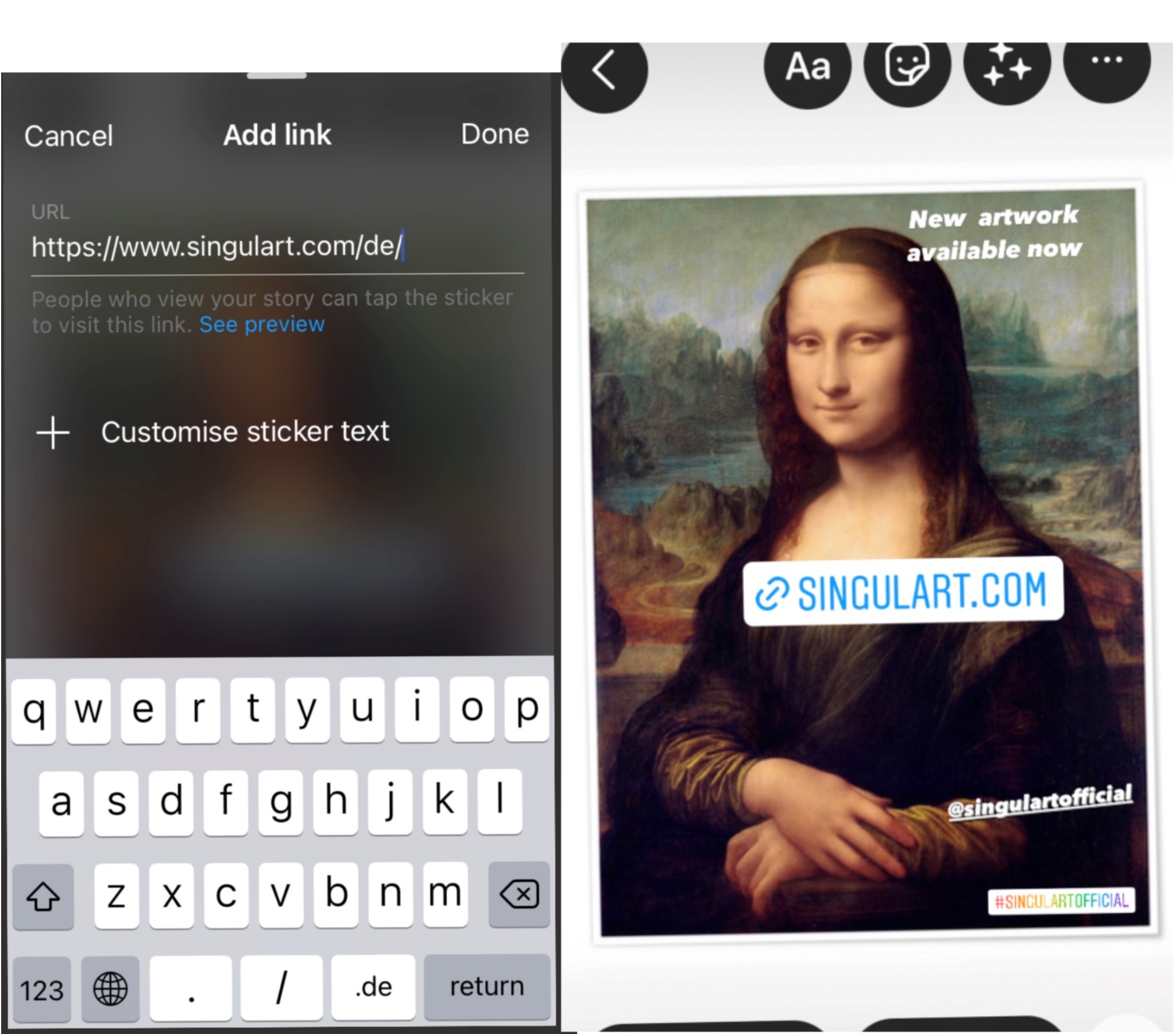 Sell your art with Instagram link sticker