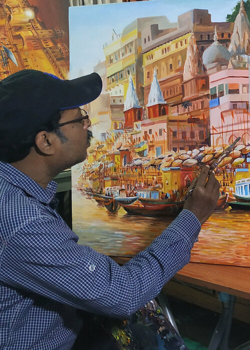 Varanasi Ghat at Night de Samiran Sarkar (2025) : Peinture Acrylique ...