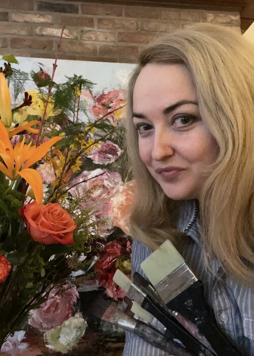 White flowers on blue by Vera Kober (2021) : Painting Acrylic on Canvas ...