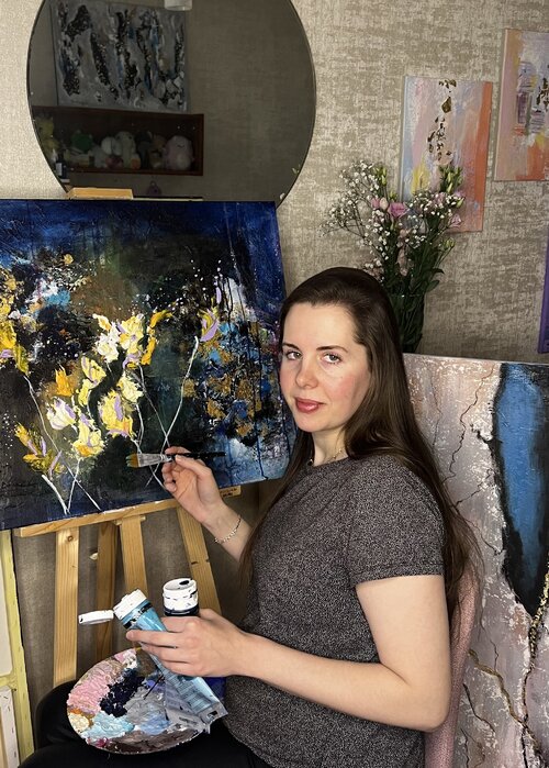Aurora Borealis (Northern Lights) ,Large painting with Golden leaf by ...