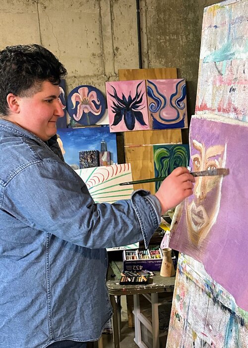 Grey Trumpet Flowers de Alyssa Sclafani (2021) : Peinture Huile sur ...