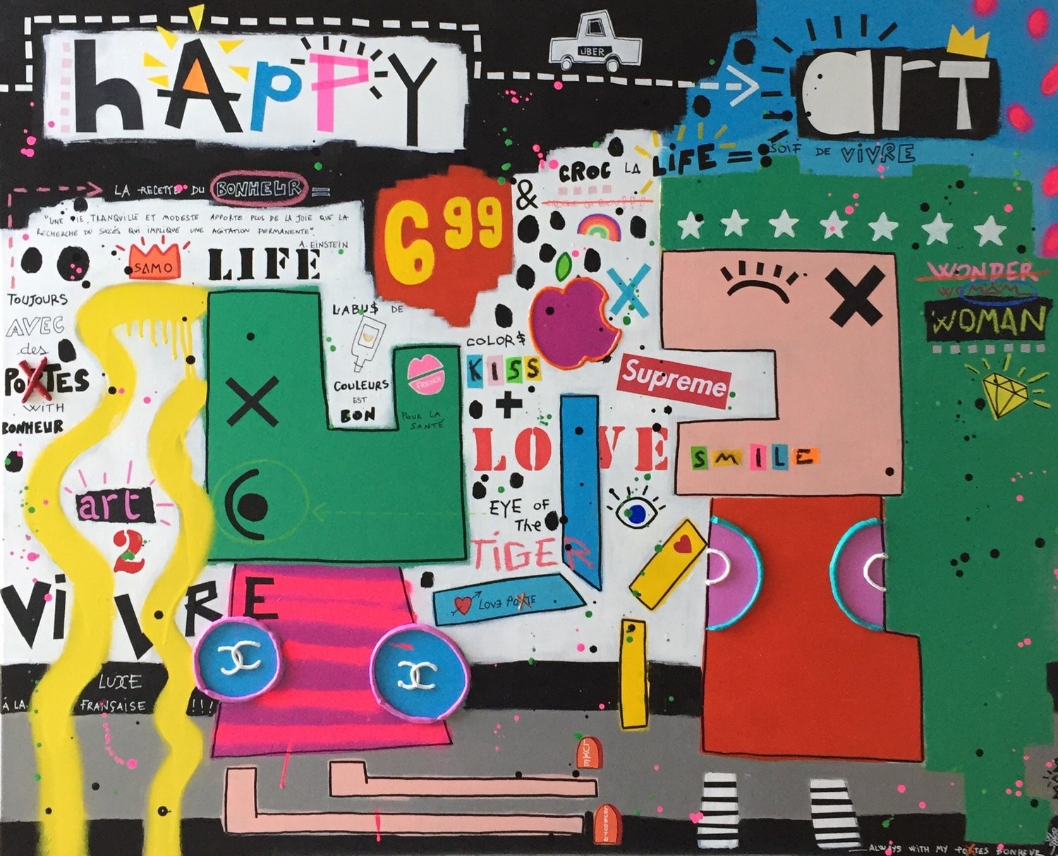 HAPPY ART by Mam (2019) : Painting Acrylic, Collage on Canvas - Singulart