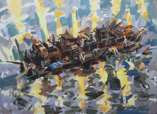 village flottant by Rudyard Heaton (2019) : Painting Acrylic on Linen ...