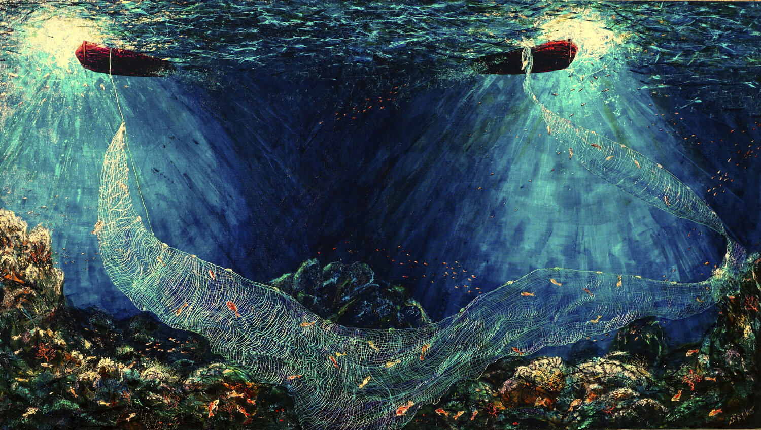 Two lights and Net by Stjepko Mamic (2016) : Painting Acrylic, Pigments ...