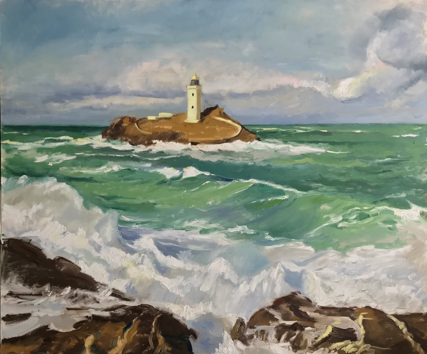 Lighthouse Storm Painting
