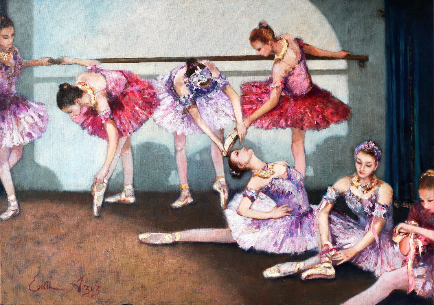 Backstage rehearsals von Emil Aziz (2019): Malerei Öl auf Leinwand ...