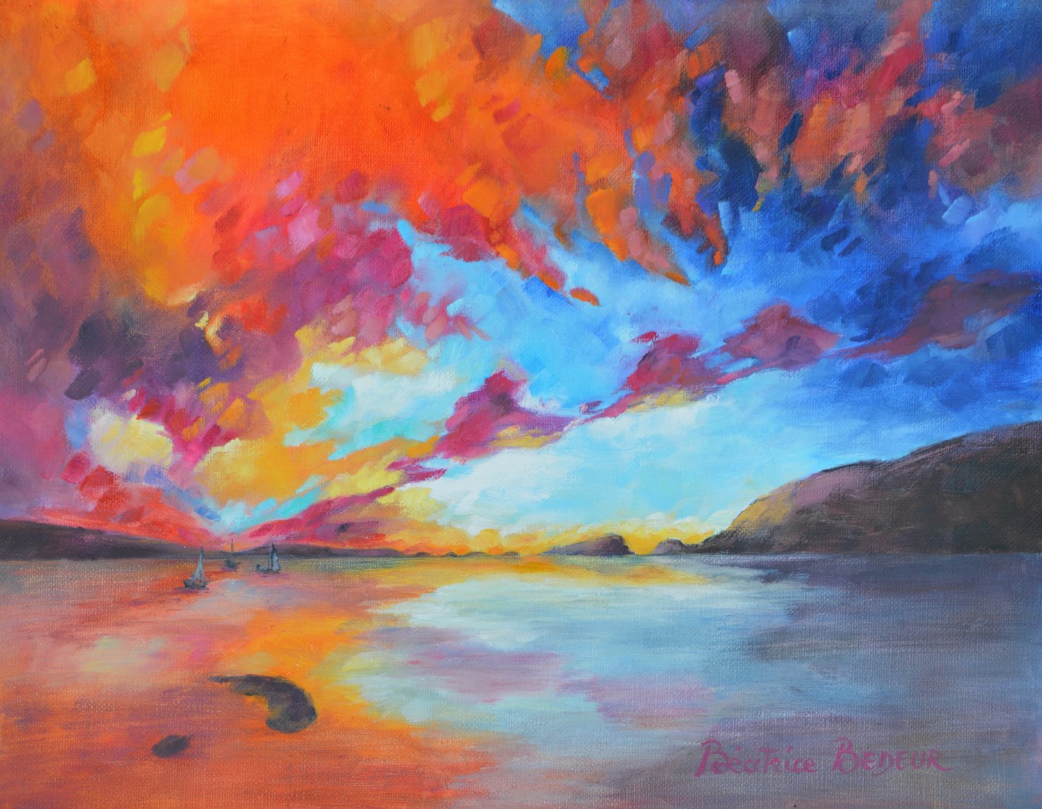 RED SUNSET IN ST JOHN USVI by Béatrice Bedeur (2017) : Painting Oil on ...