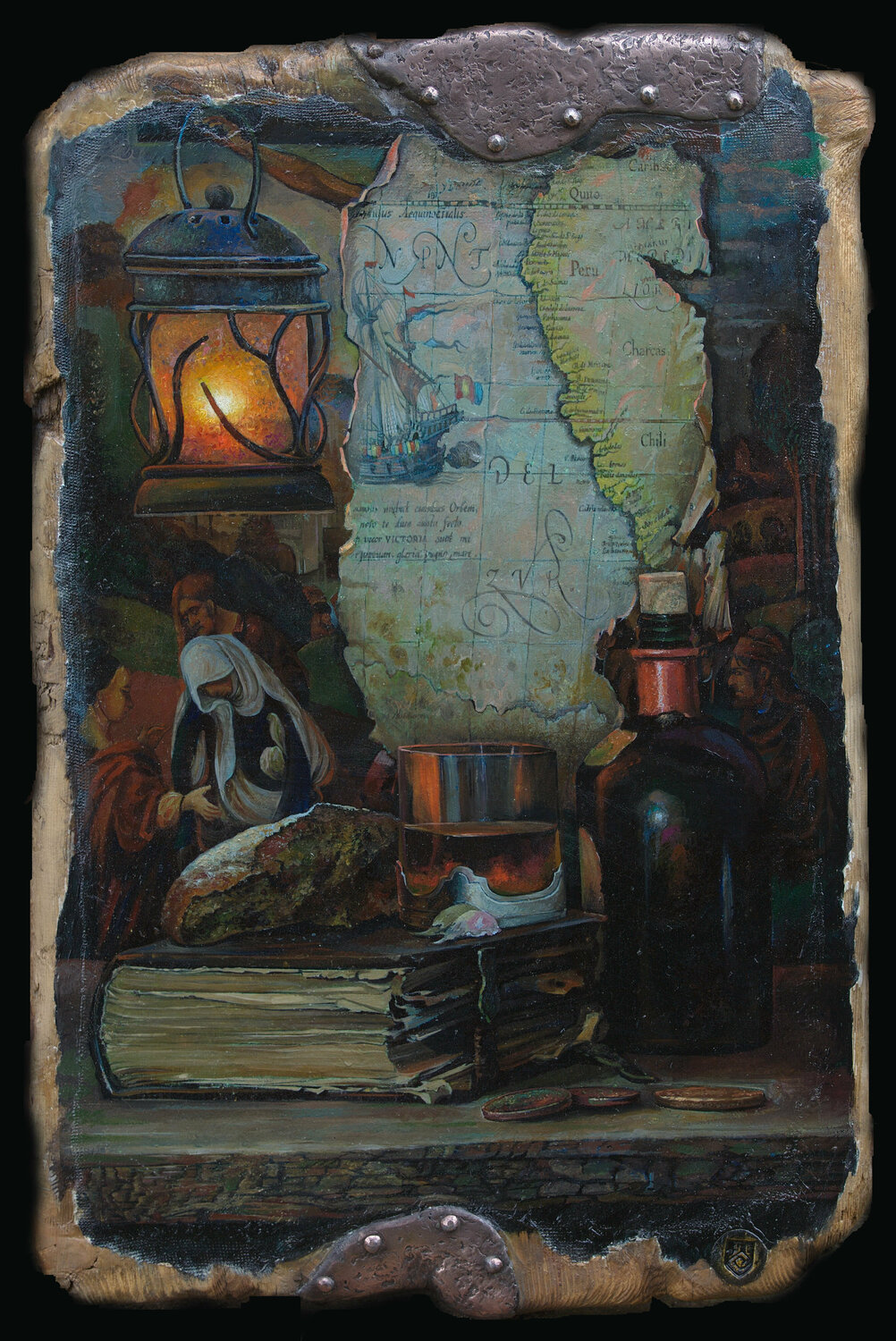 Still life with a map. by Sergey Lesnikov (2018) : Painting Oil on Wood ...