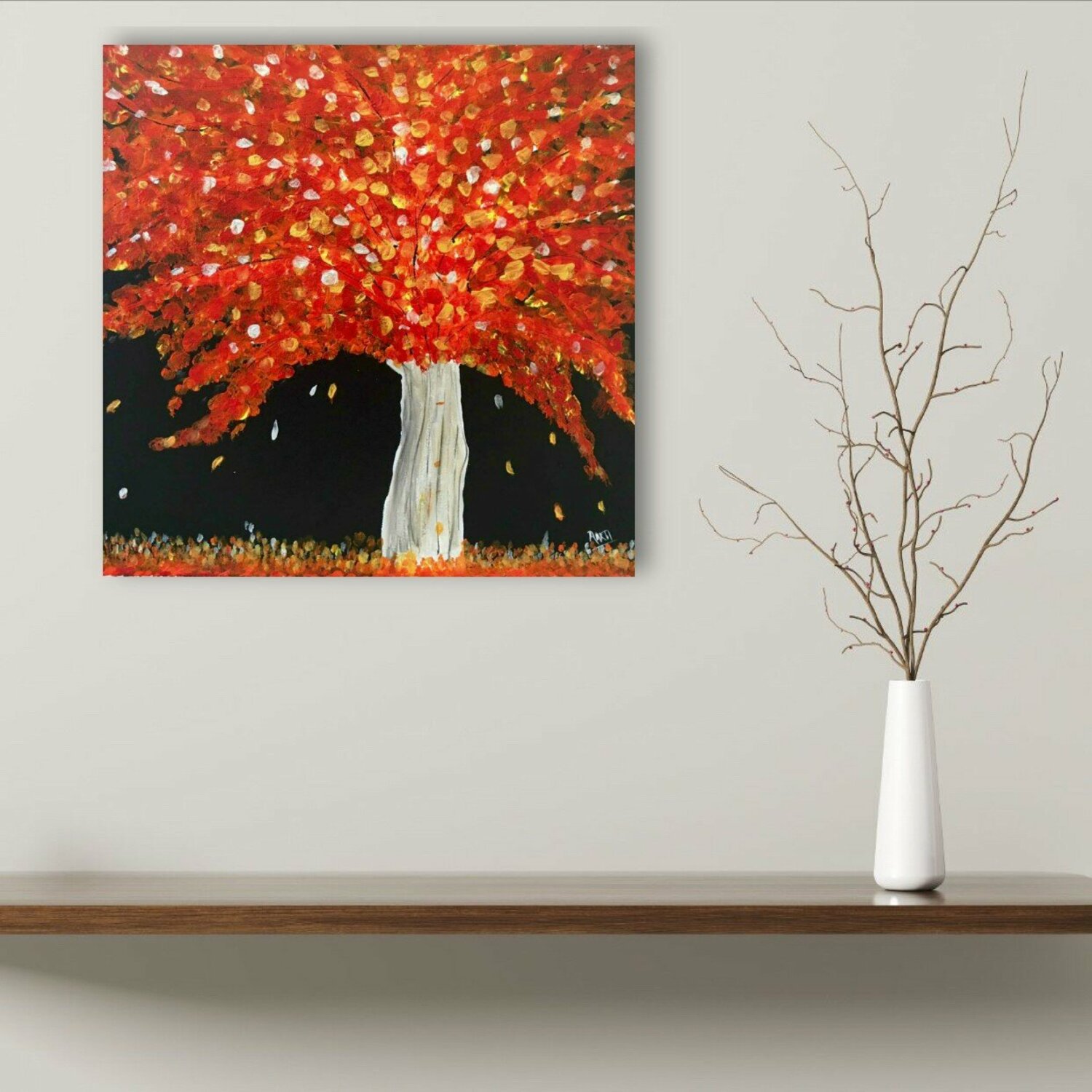 Flaming Fiery Fall by Aarti Bartake (2014) : Painting Acrylic on Canvas ...