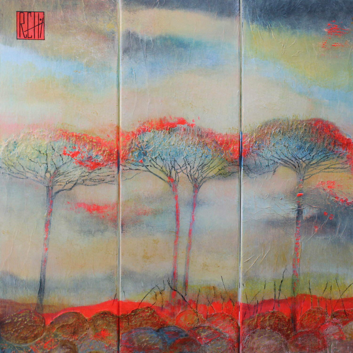Triptyque A feu et à sang by Ly-Rose (2022) : Painting Acrylic, Oil on ...