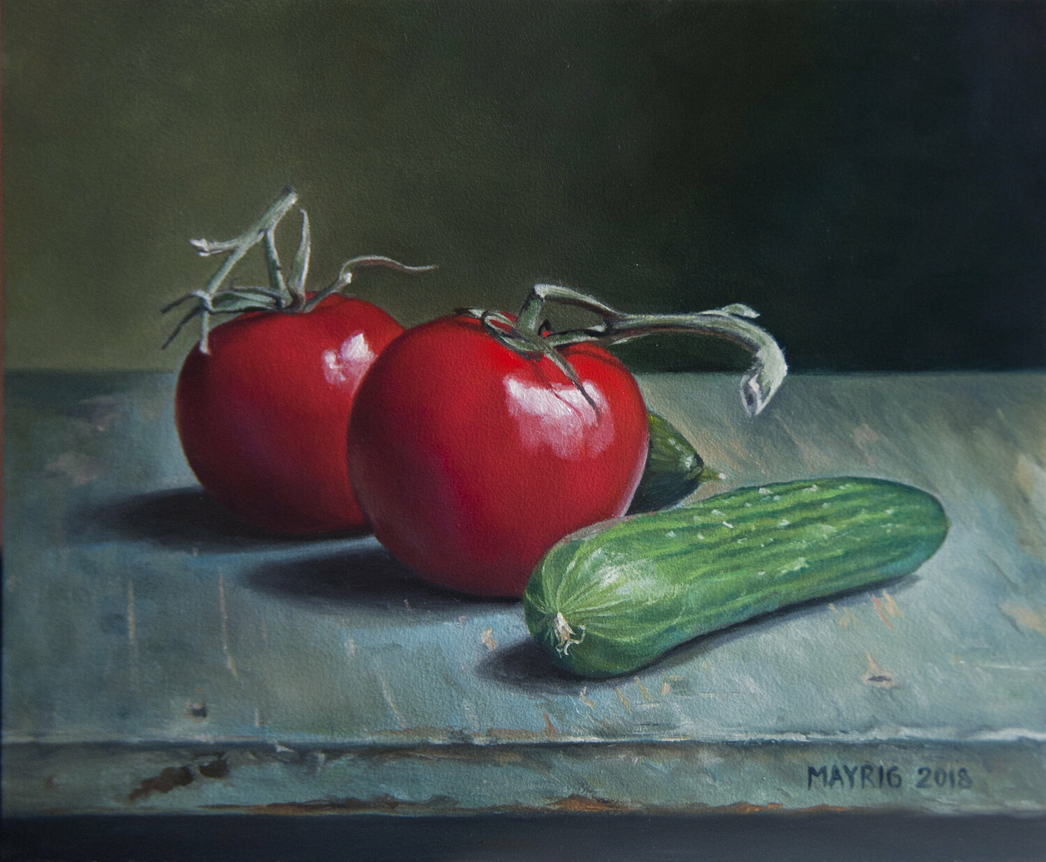 Tomatos and Pickle by Mayrig Simonjan (2018) : Painting Oil on Wood ...