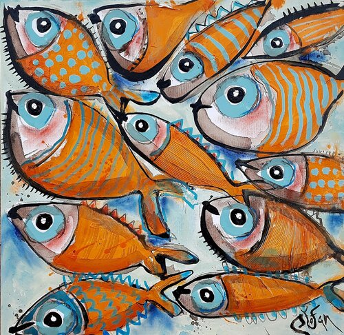 Yellow flock of fish by Stefan Dimovski (2022) : Painting Acrylic ...