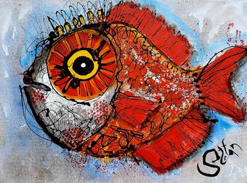 Red Fish by Stefan Dimovski (2021) : Painting Acrylic, Ink on Canvas ...