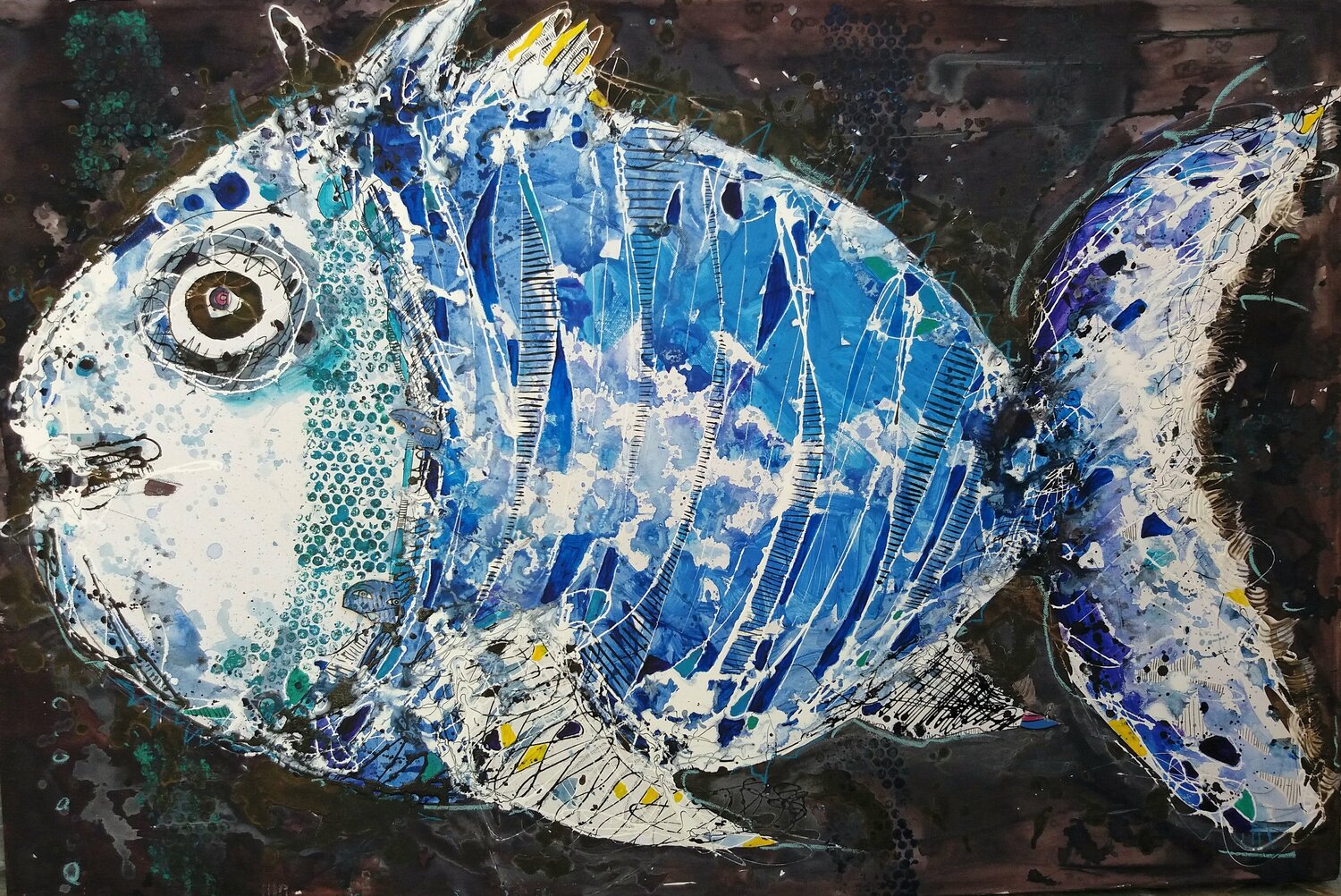 Blue fish von Stefan Dimovski (2017): Malerei Acryl, Pastell auf ...