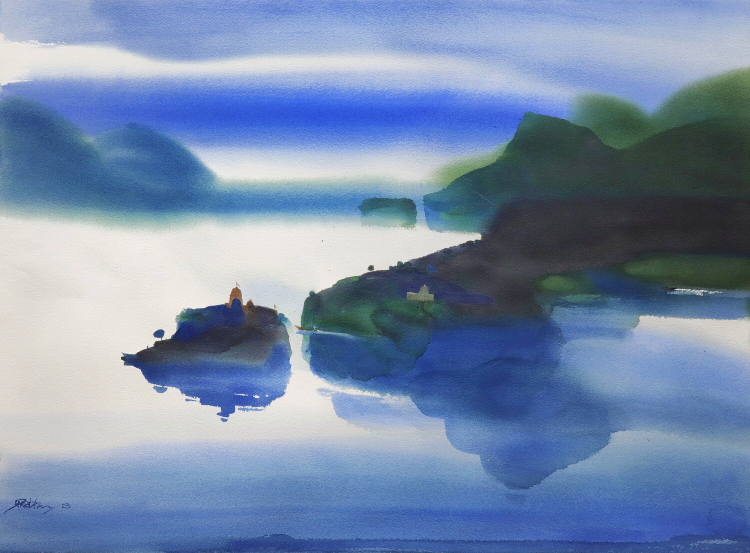 Tranquil blue sparkling white by Prashant Prabhu (2023) : Work on Paper ...