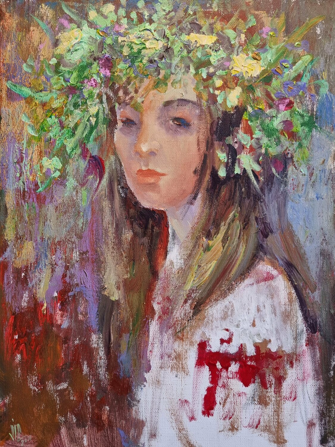 Sanziana, girl in romanian traditional clothing and wreath on the head ...