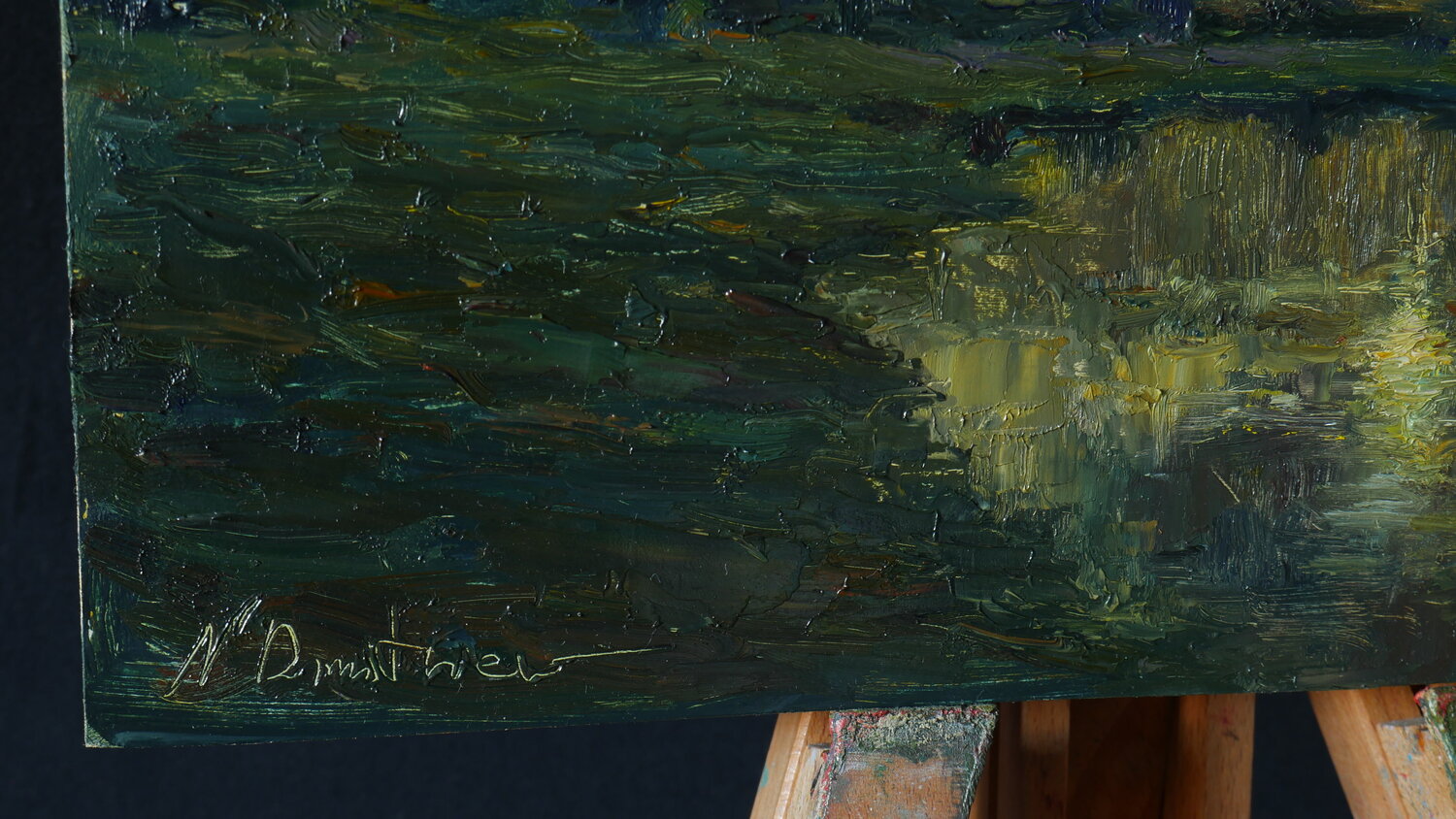 The Golden Night - night landscape painting by Nikolay Dmitriev (2022) : Painting Oil on Wood ...