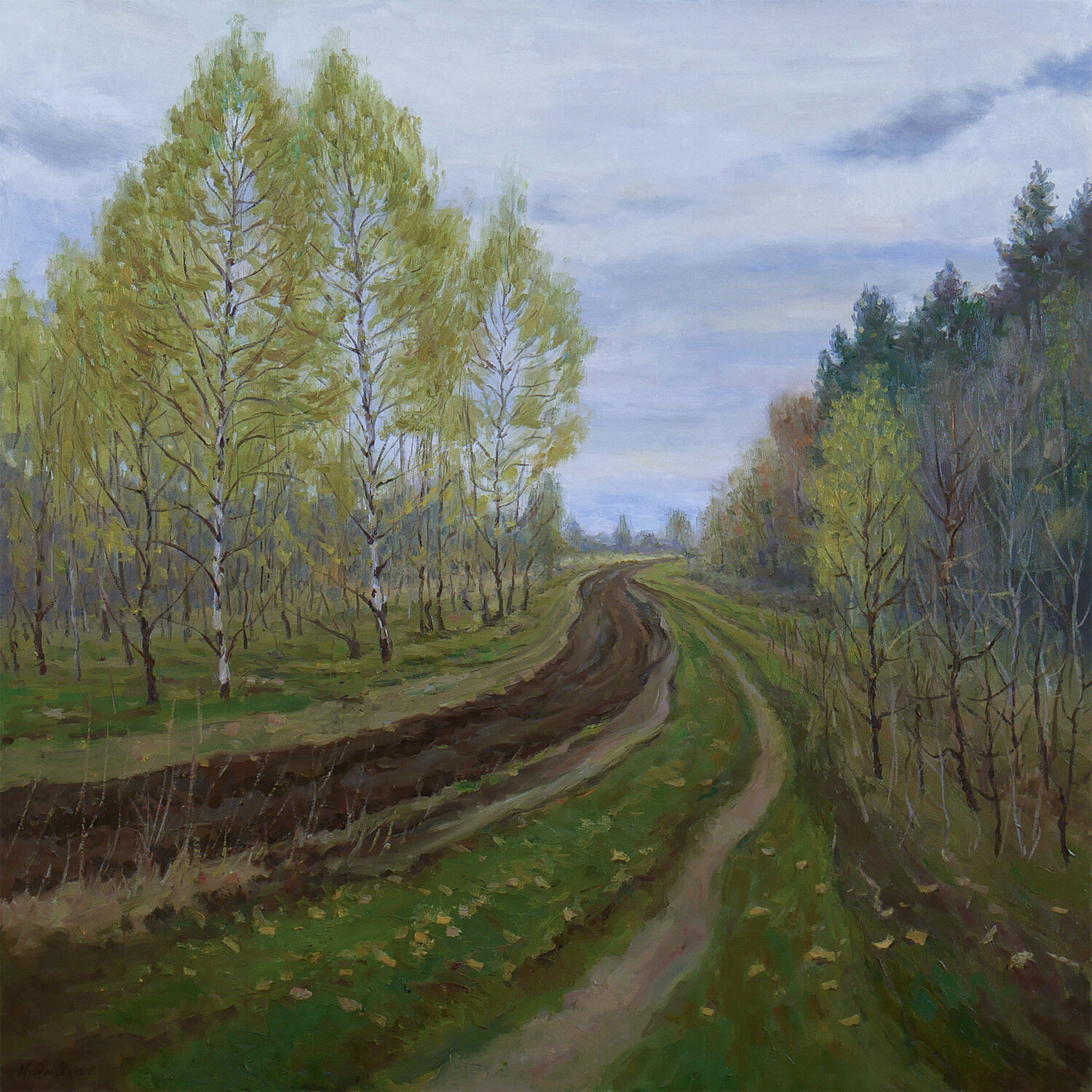 The First Green Of Spring In The Birch Forest - original landscape ...