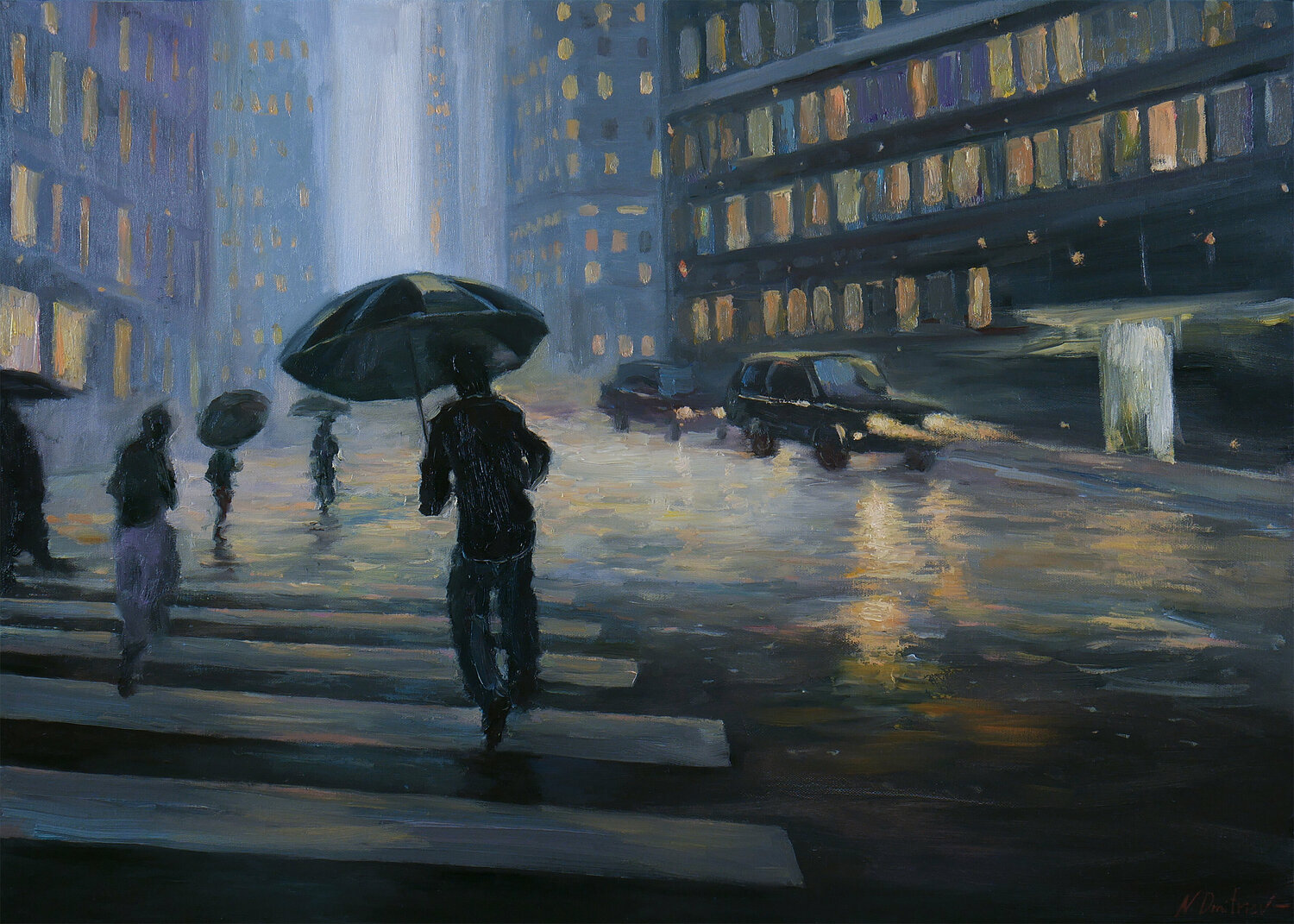 Rainy City Street Painting