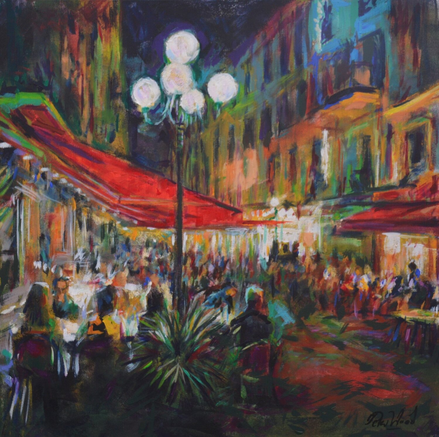 French street at night von Peter Wood (2022): Malerei Acryl auf ...