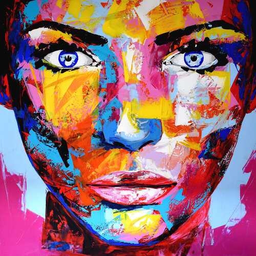 Original 99 face portrait von Eugen Dick (2023): Malerei Acryl auf Leinwand - Singulart