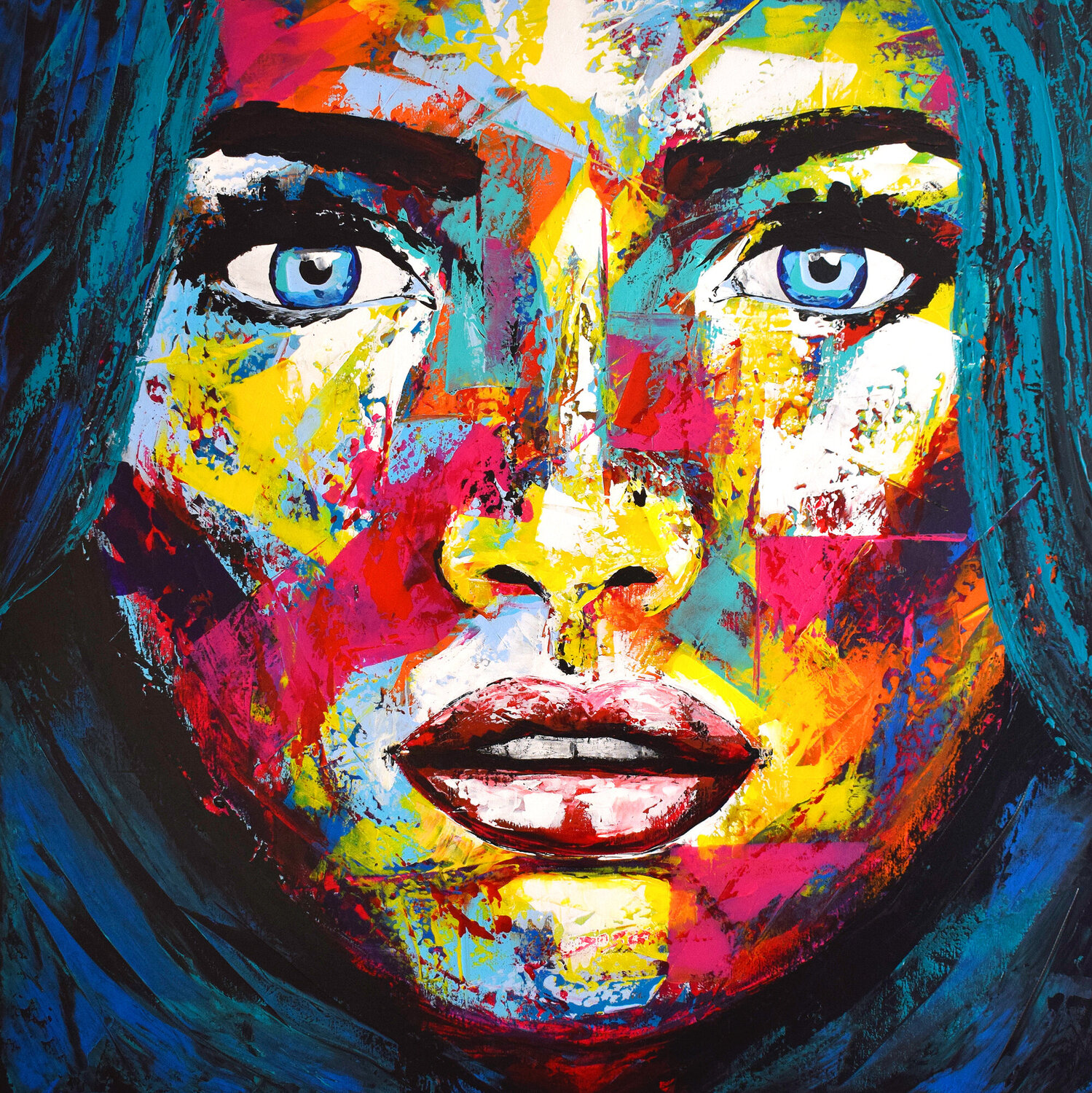 Original 128 face portrait von Eugen Dick (2023): Malerei Acryl auf Leinwand - Singulart