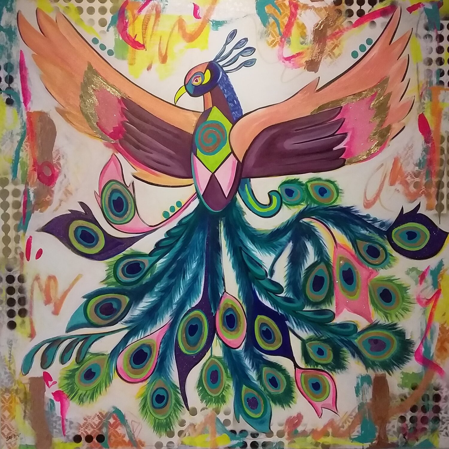 Transmutation Peacock Totem #444 by Cinthya Picazo (2023) : Painting ...
