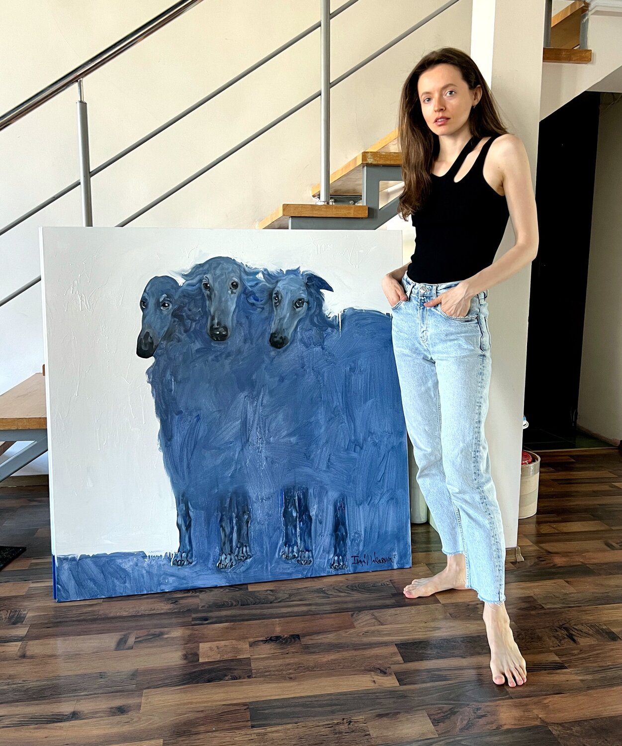 Blue Dogs by Inga Makarova (2023) : Painting Oil, Enamel on Canvas ...