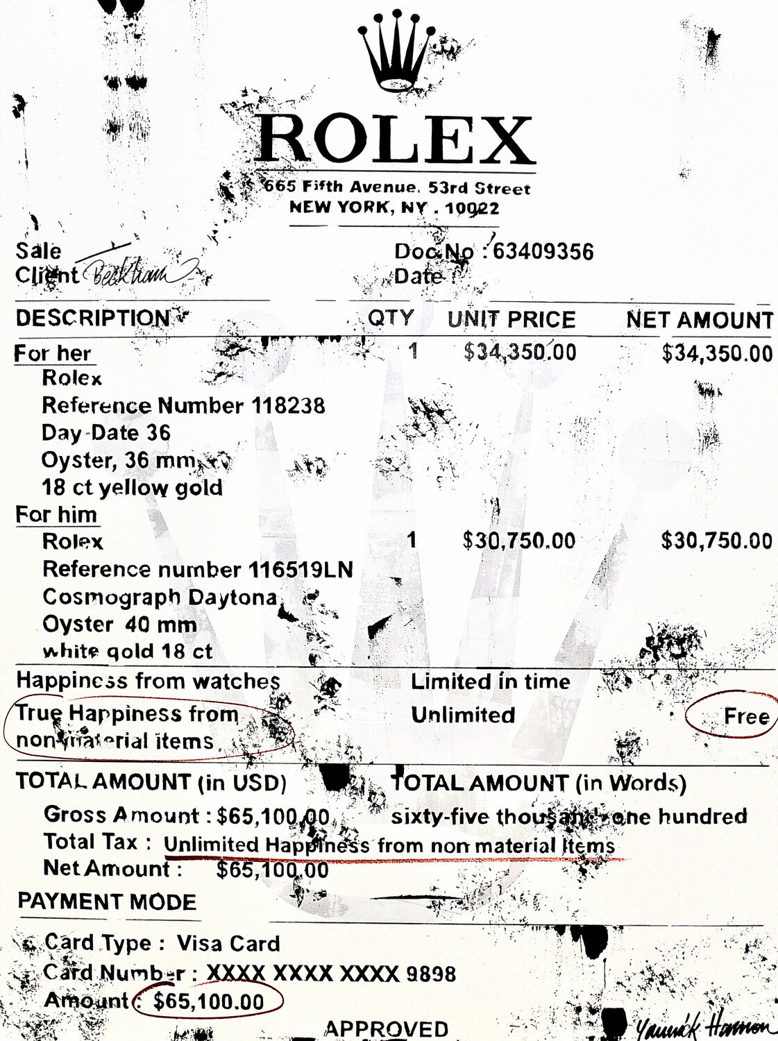 Rolex Imperfect Receipt by Yannick Hamon (2019) : Painting Acrylic on ...
