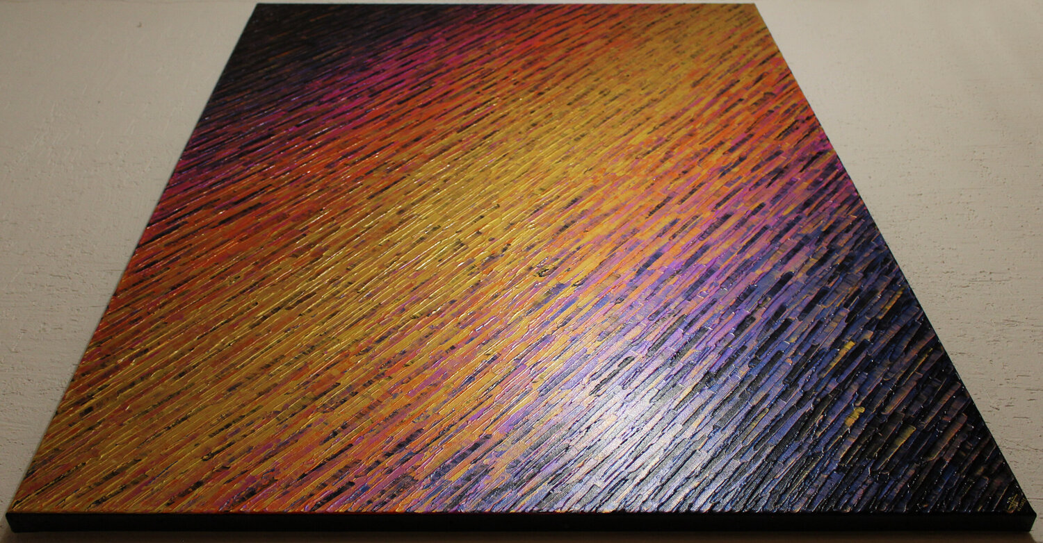 Vaste texture couteau or orange rose iridescente de Jonathan Pradillon ...