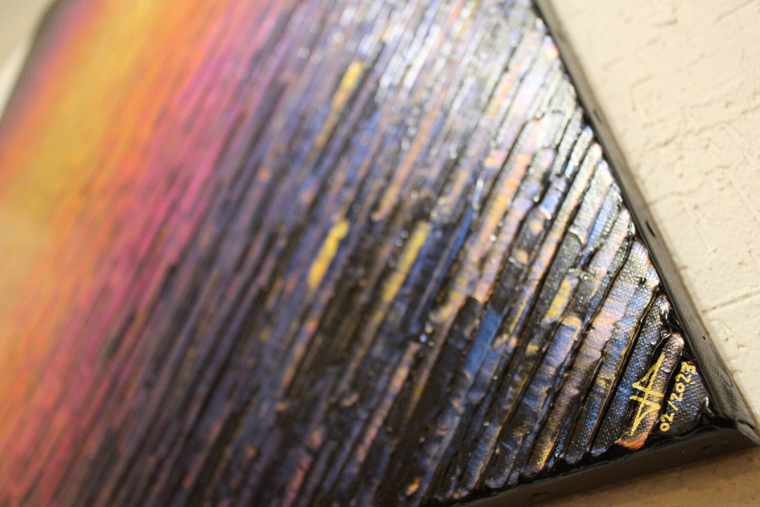 Vaste texture couteau or orange rose iridescente de Jonathan Pradillon ...