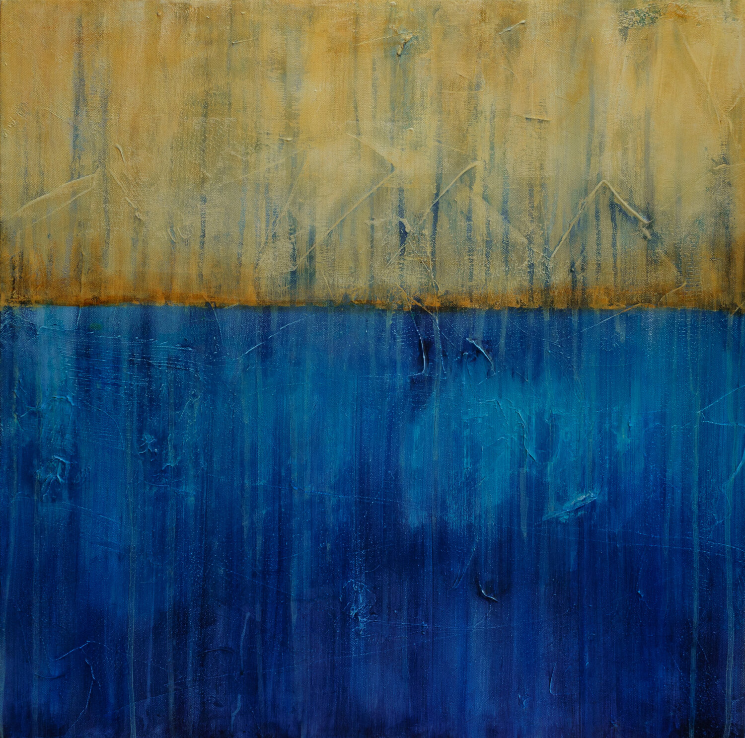Dreams of Bali - Square modern abstract painting on canvas - Blue drips ...