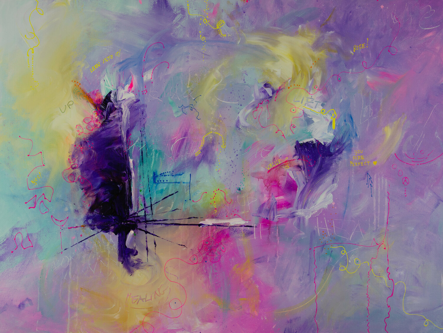 Floating Vortex of Thought – Large Abstract Painting with words by Deb ...