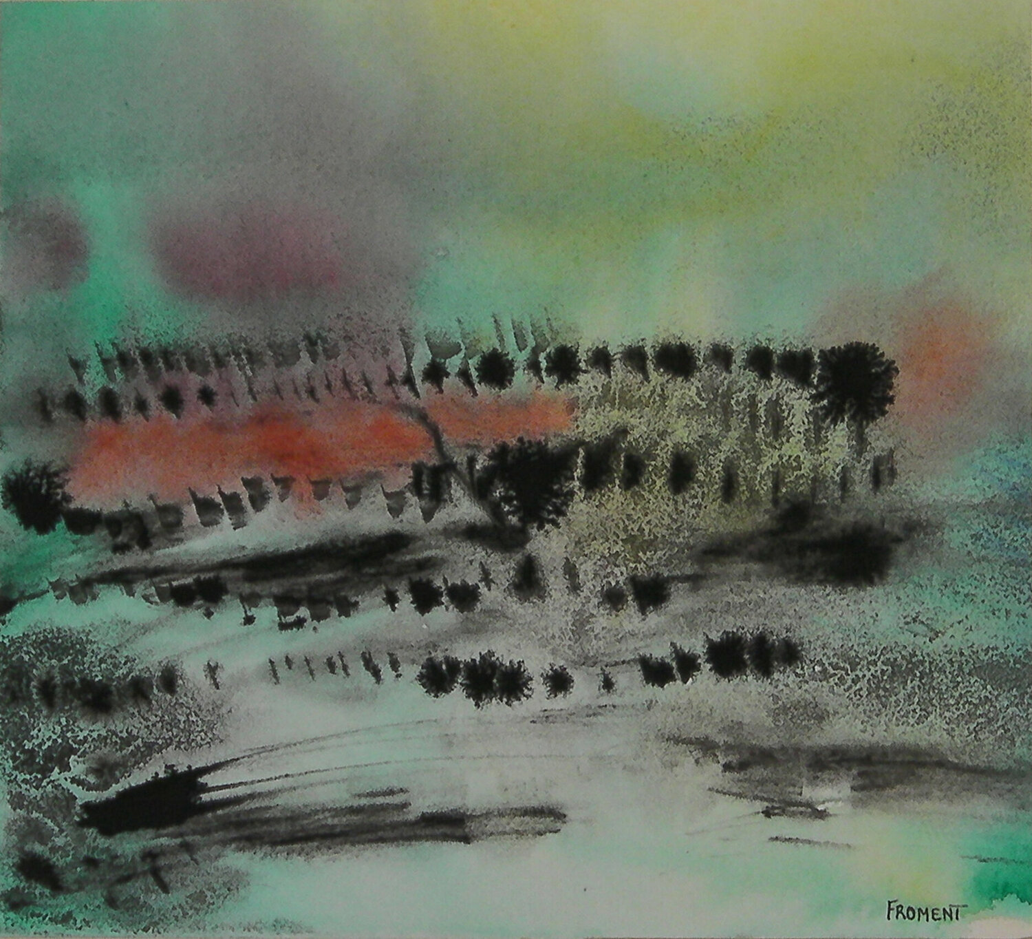 PAYSAGE ABSTRAIT Ref. 458 de Michèle Froment (2016) : Œuvre sur papier Aquarelle, Encre de Chine ...