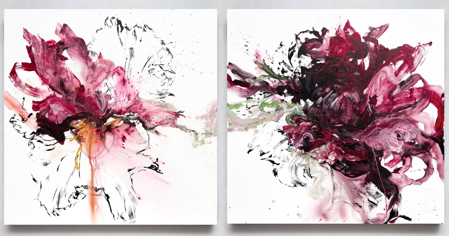 Flower diptych 3 by Rosi Roys (2022) : Painting Acrylic on Canvas ...