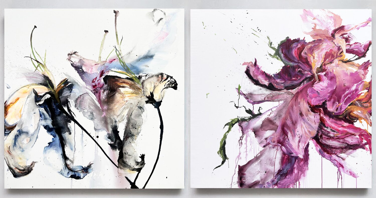 Flower diptych 11 by Rosi Roys (2022) : Painting Acrylic on Canvas ...