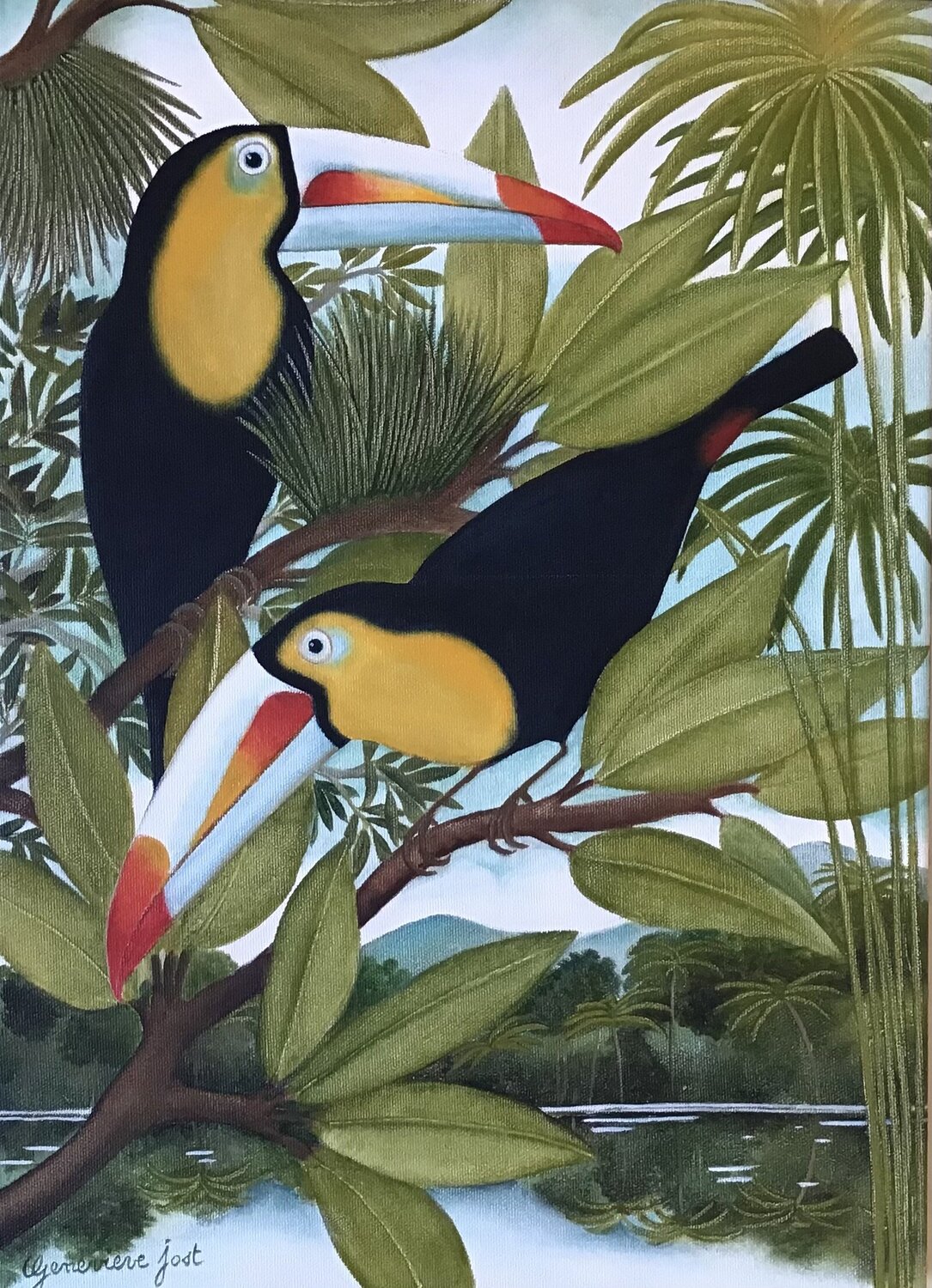 Petite jungle au deux Toucans by Genevieve Jost (2013) : Painting Oil ...