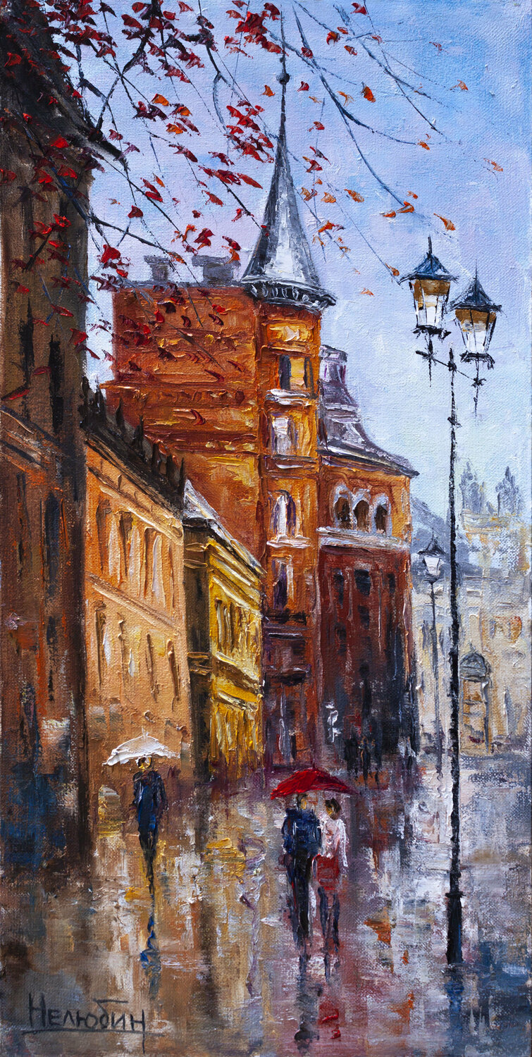 Rainy City Street Painting