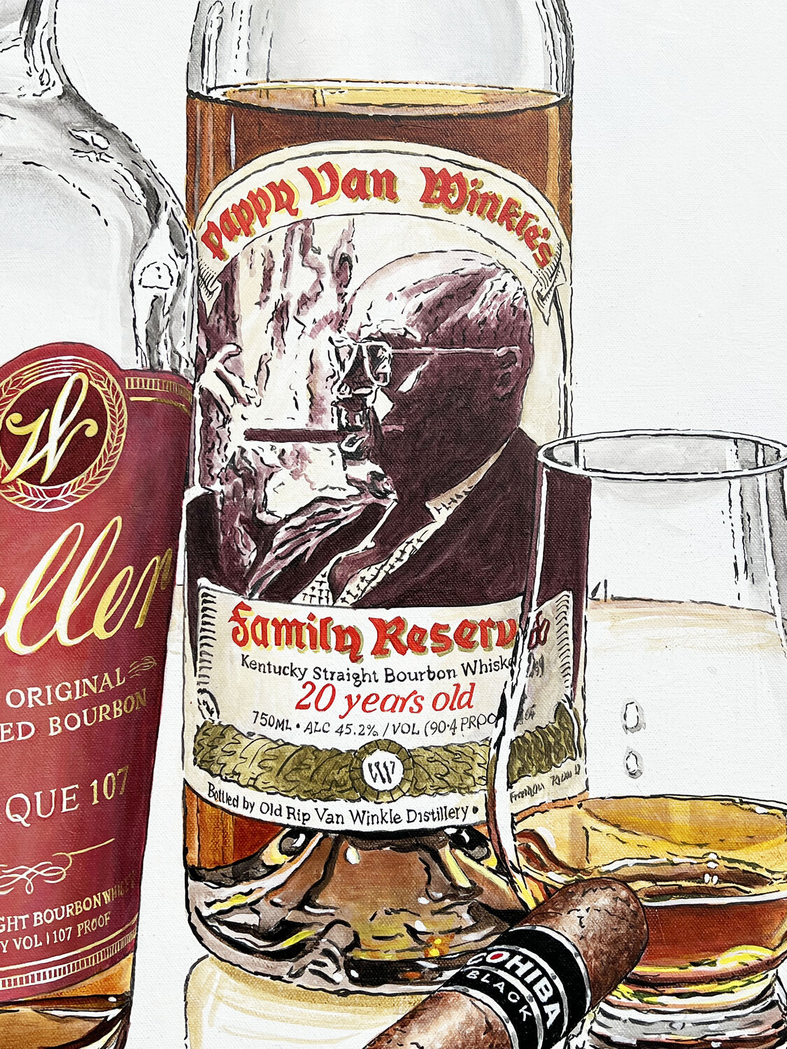 Weller and Pappy with Cohiba Cigar by Ian Greathead (2023) : Painting ...