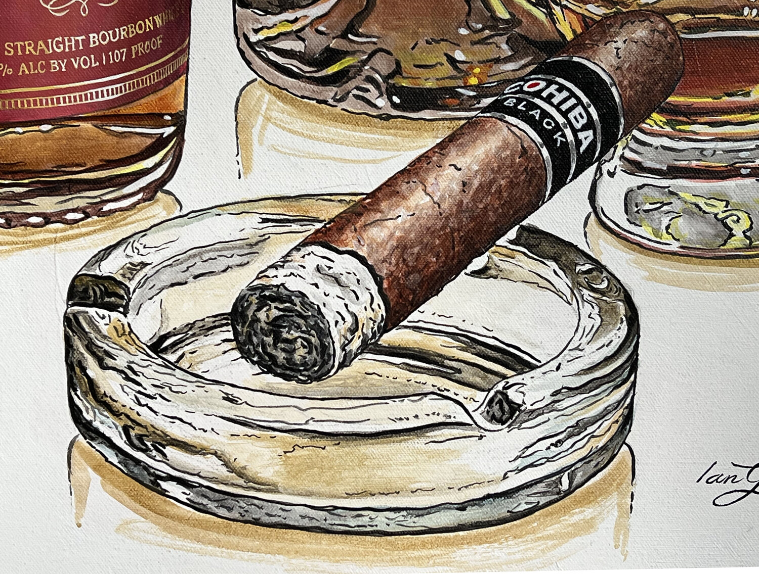 Weller and Pappy with Cohiba Cigar by Ian Greathead (2023) : Painting ...