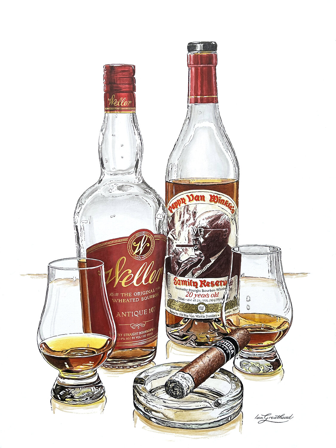 Weller and Pappy with Cohiba Cigar by Ian Greathead (2023) : Painting ...