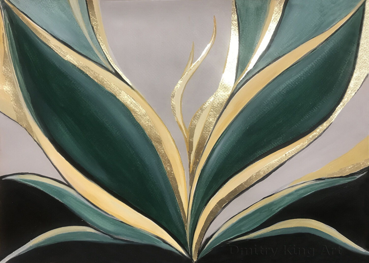 "Radiance of Wisdom" Green abstract painting with Gold Leaf by Dmitry ...