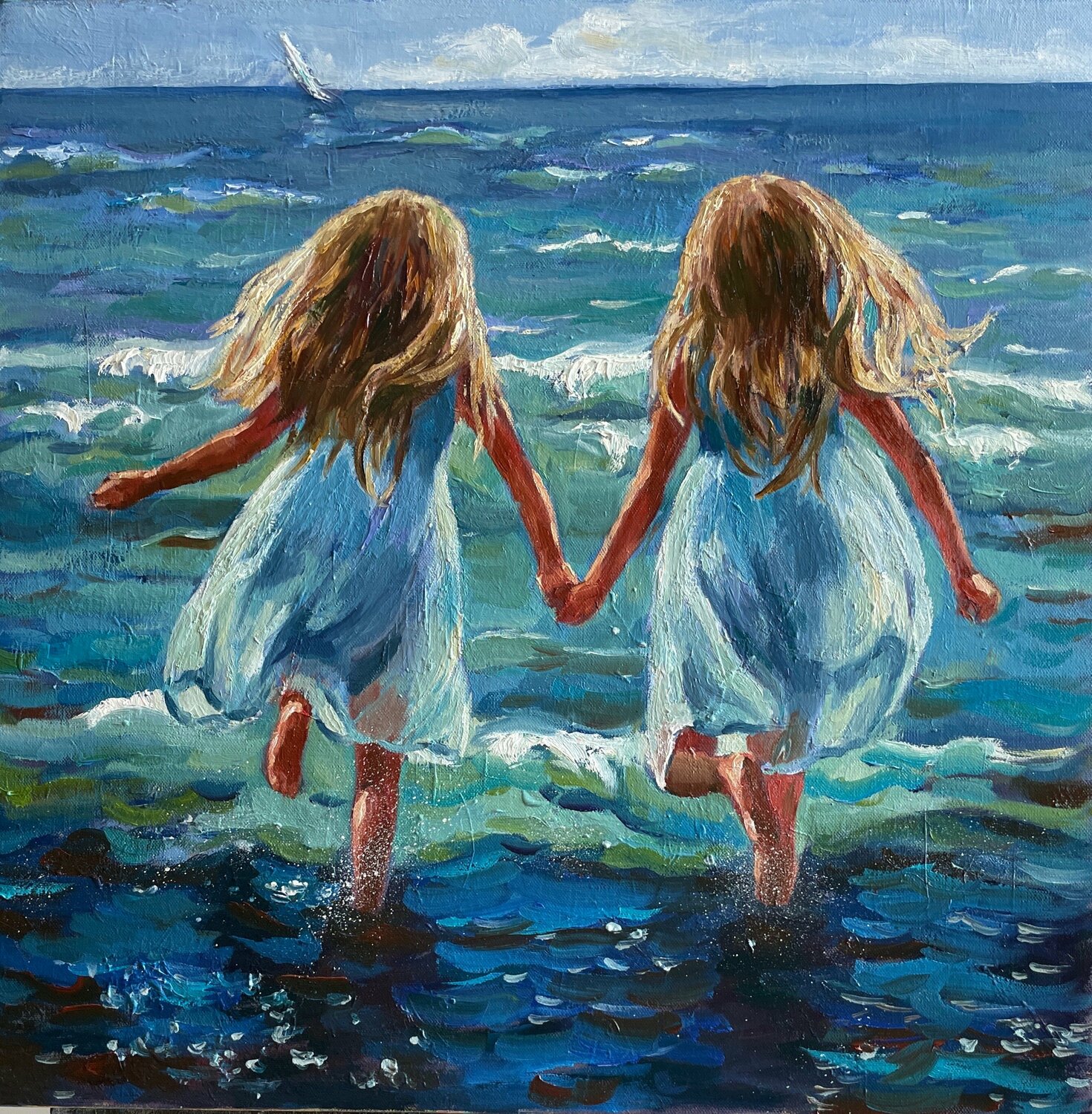 Chasing the Waves by Anna Reznikova (2022) : Painting Oil on Canvas ...