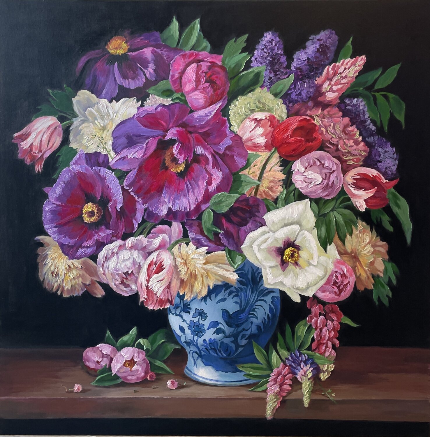 Bouquet in Chinese Vase by Anna Reznikova (2024) : Painting Acrylic on ...
