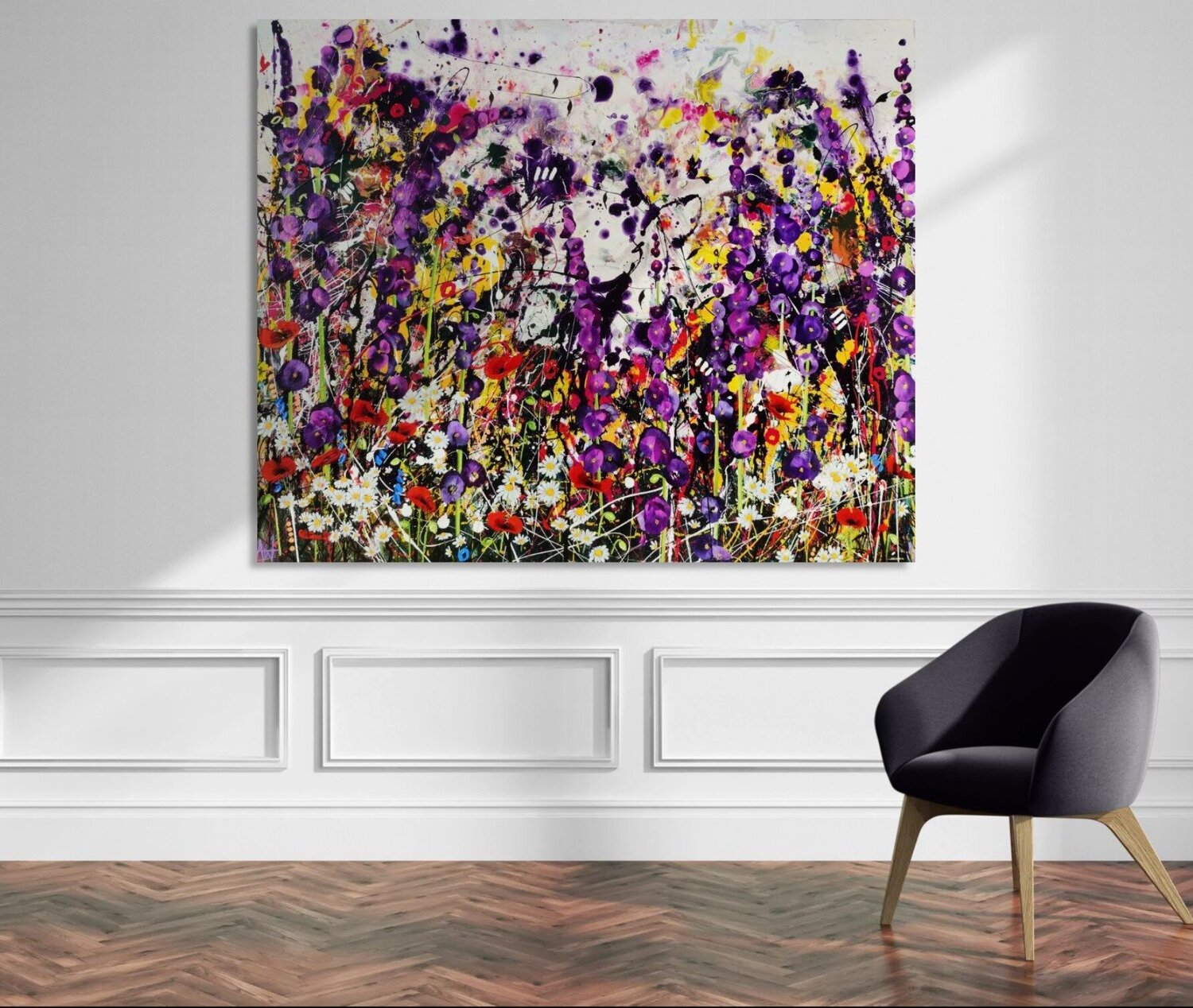 Indigo Entropy - A Jackson Pollock Love Affair von Angie Wright (2025): Malerei Acryl, Öl auf ...