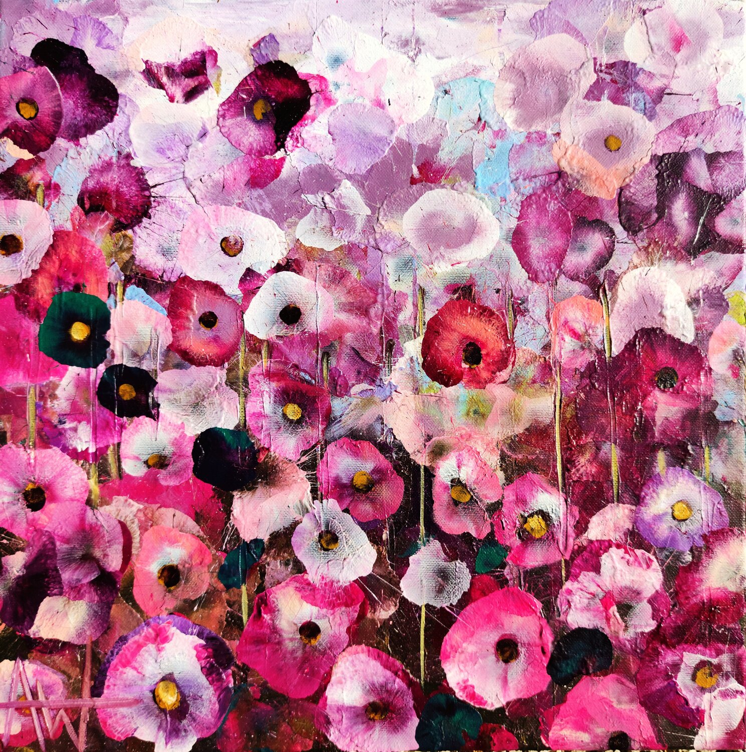 Crimson Blooms – Expressive Abstract Floral Landscape by Angie Wright ...
