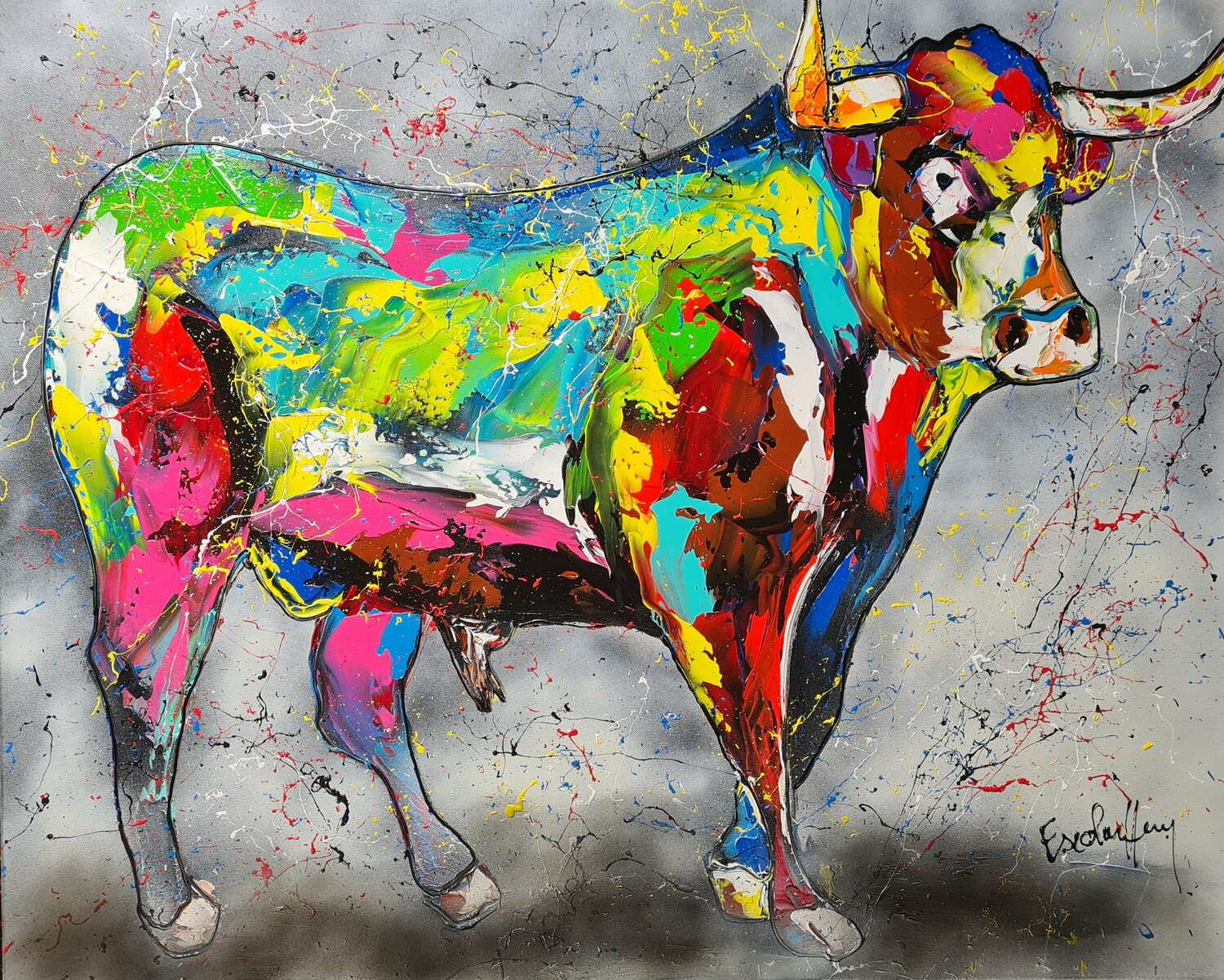 BULL COLORES by Henry Escobar (2021) : Painting Acrylic, Spray Paint on ...