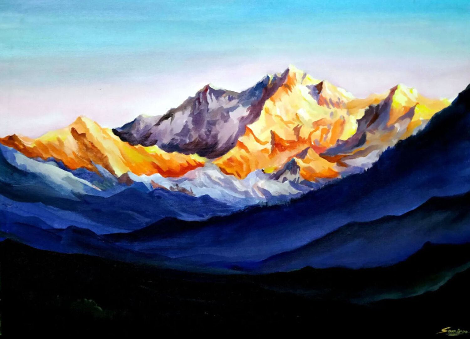 The Sunrise over Kanchenjunga de Samiran Sarkar (2024): Pintura ...