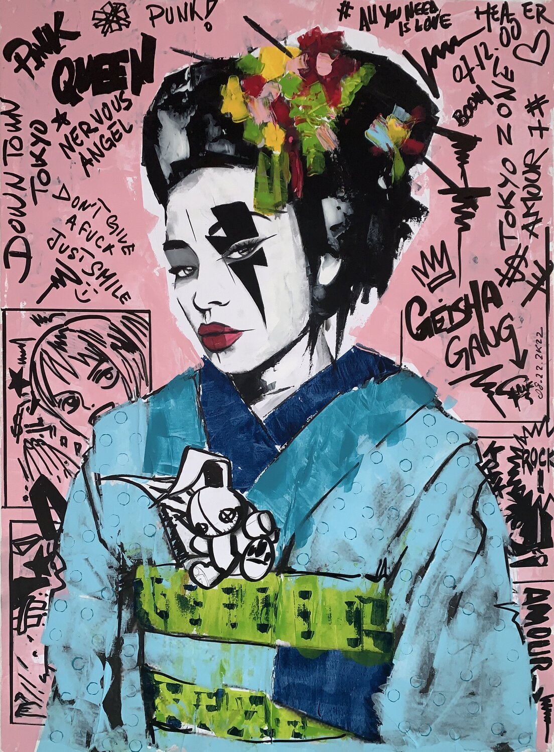 Geisha bunny pink by Erick Artik (2022) : Painting Acrylic, Felt on ...