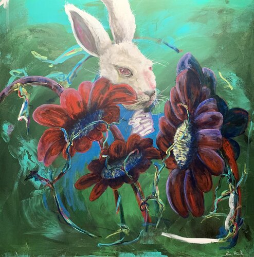 WHITE RABBIT dans les fleurs by Alain Bulle (2024) : Painting Acrylic ...